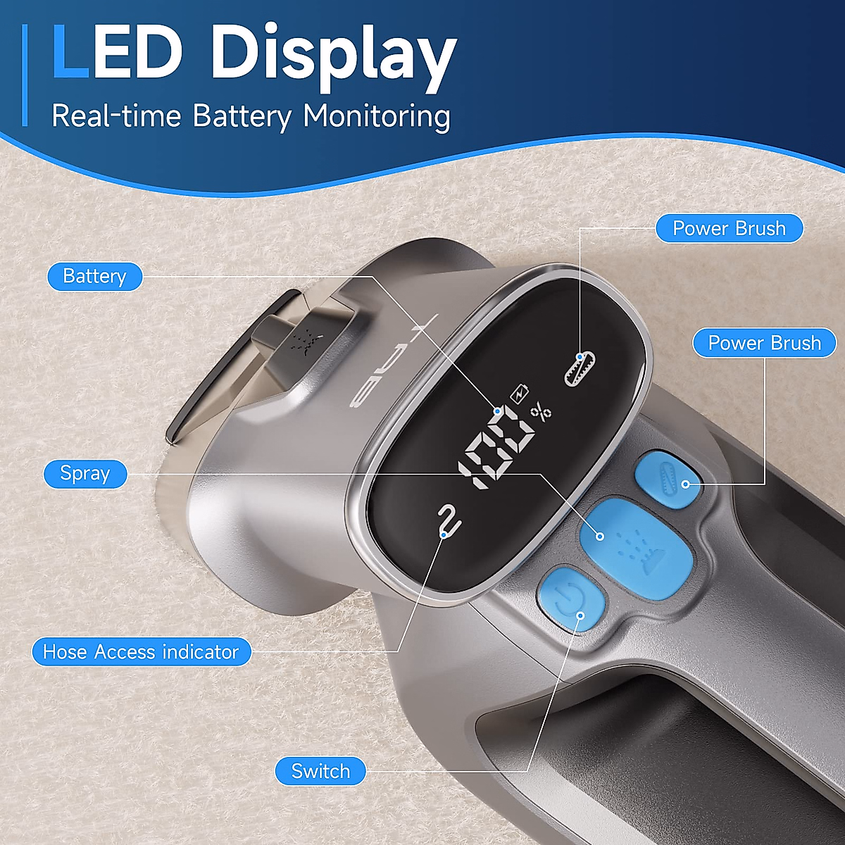 TAB Carpet Cleaner Machine, Cordless Spot Portable Carpet Cleaner,2023 Upgrade Lightweight Cordless Upholstery Stain Remover Deep Cleaner for Pets,Stairs,Car,With PowerBrush & Extend Hose, ErasePro H6