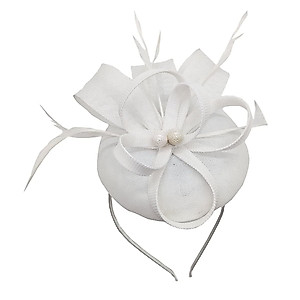 Coolwife Womens Fascinator Hat Sinamay Pillbox Flower Feather Tea Party Derby Wedding Headwear (A White)