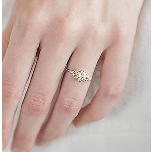 Koguxuix Vintage Ring Gold Engagement Ring CZ Crystal Diamond Wedding Ring 14k Gold Milgrain Ring Band (6)