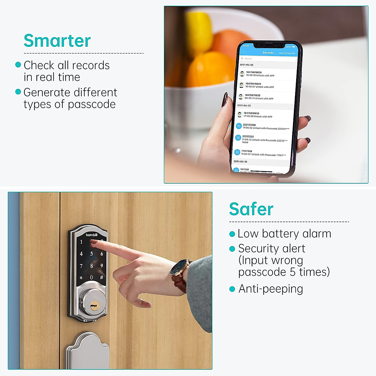 Smart Lock, Hornbill Keyless Entry Keypad Deadbolt, Bluetooth Electronic Digital Front Door Locks Work with Alexa, Free App Control Passcode, Auto Lock for Exterior Doors Airbnb Home Apartment Office
