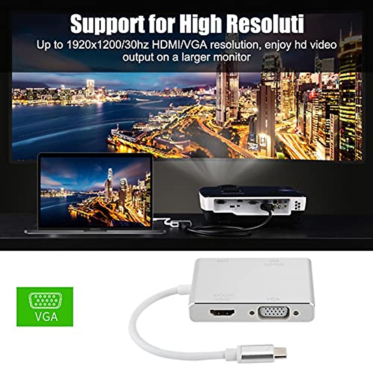 Type-C Converter 1920x1200/30hz Hub Adapter Easy to Carry Aluminum Alloy Multifunction for Computer Desktop