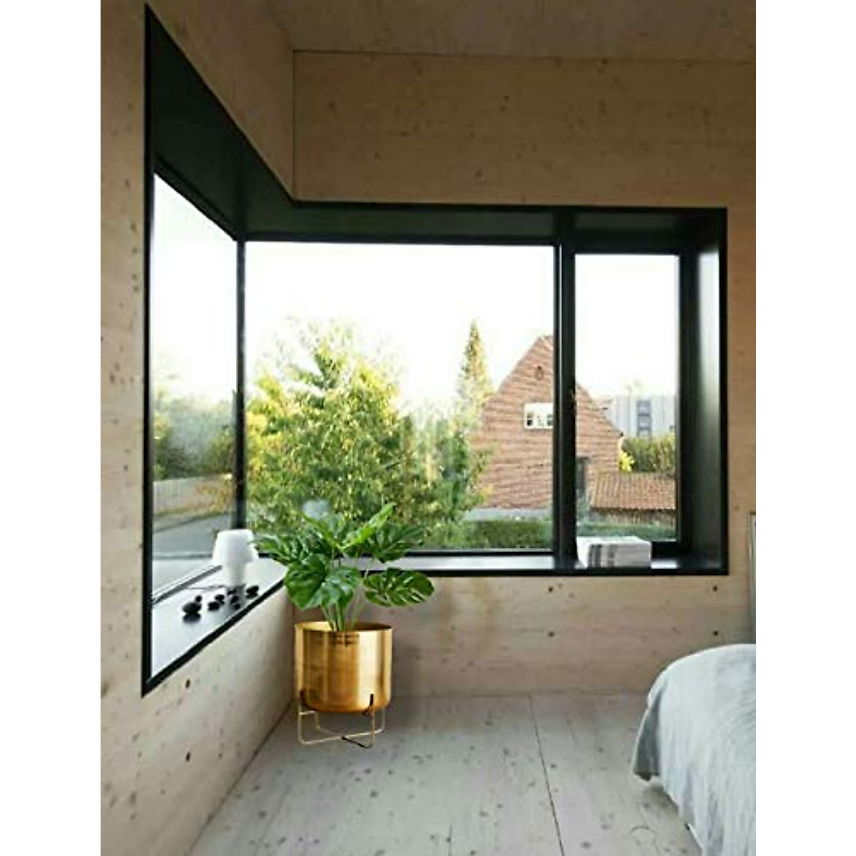 Serene Spaces Living Wide Gold Planter with Detachable Metal Stand, Decorative Indoor Planter Pot, Flower Pots Stand for Living Room, Kitchen, Office, Measures 26" Tall and 14" Diameter