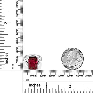 Gem Stone King 925 Sterling Silver Created Ruby Solitaire Ring For Women (8.00 Cttw, Emerald Cut 14X10MM, Available In Size 5, 6, 7, 8, 9)