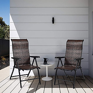 Tangkula 2 Piece Patio Rattan Folding Reclining Chair, Outdoor Wicker Portable Camping Chair with Widened Armrest, Foldable Chair with Adjustable High Backrest for Garden Balcony Outdoor & Indoor (2)