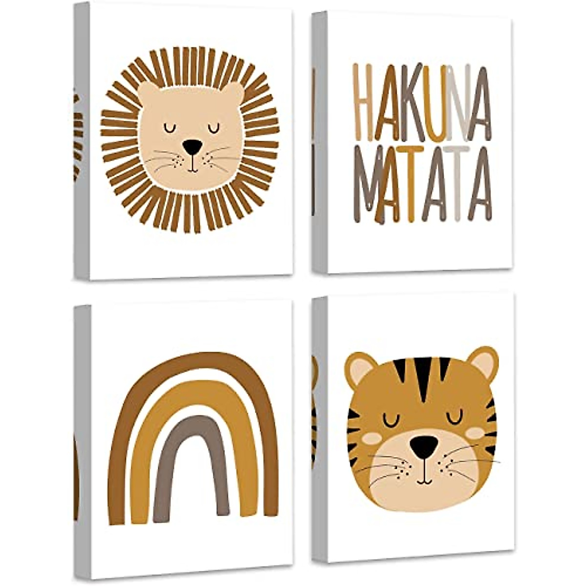 zaixko Boho Baby Room Decor Lion Safari Animals Rainbow Nursery Wall Decor Boho Rainbow Wall Art Canvas Prints Pictures Framed for Boy Nursery Decor