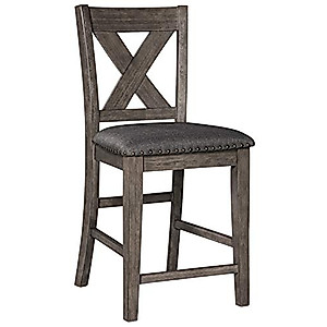 Signature Design by Ashley Caitbrook Counter Height Dining Room Table, Gray & Design by Ashley Caitbrook Upholstered Barstool, 2 Count