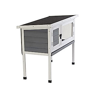 EMKK Wooden Rabbit Hutches Pet House Small Bunny Wood Hutch Dog Chicken Coops Cages Cage with No Leak Tray Lockable Door Openable Top for Indoor Outdoor,Grey, 46''L X 17.7''D X 27.6''H