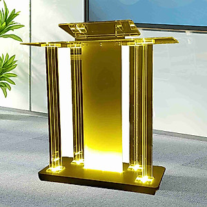 WEOBNAQ Transparent Acrylic Podium with Wheels, pulpits for Churches, Rolling Podium Floor Podium with Light,for Conference Room Church Company Transparent 100x40x116cm