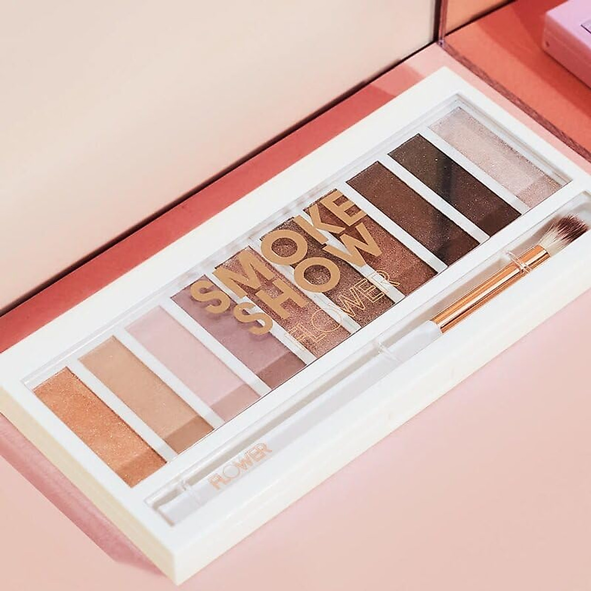 FLOWER BEAUTY By Drew Barrymore Shimmer + Shade Eyeshadow Palette - Neutral Colors + Ten Shades - Mix + Layers Shades - Easily Blendable + Rich Color Payoff - Brush Included (Smoke Show)