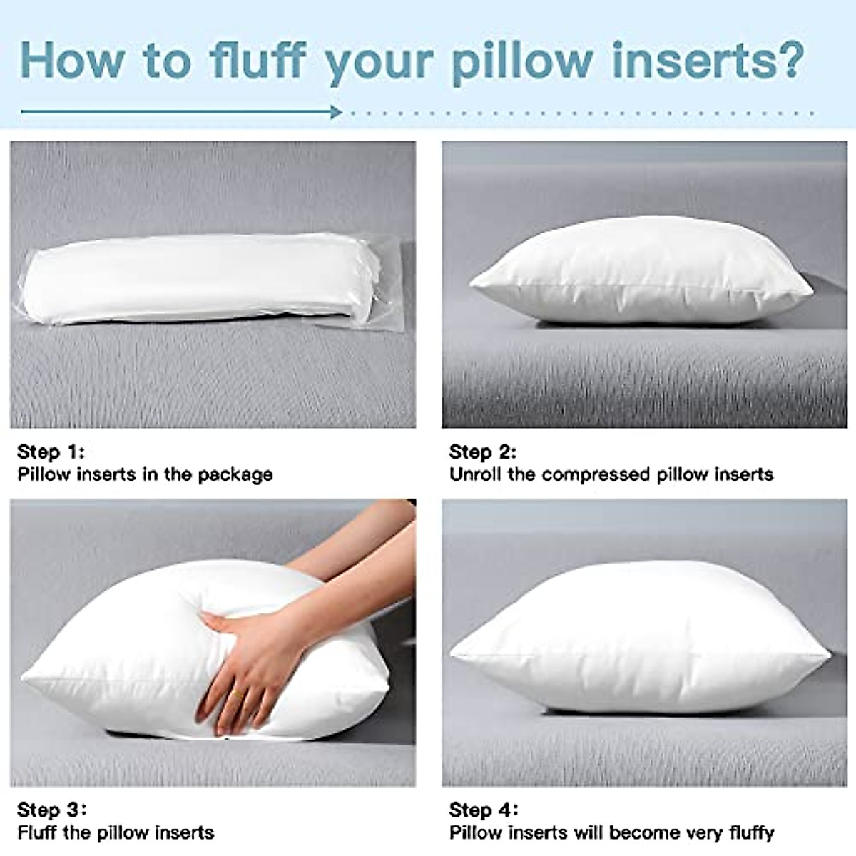 Artscope Outdoor Waterproof Throw Pillows Inserts, 18 x 18in Set of 4, Premium Fluffy Decorative Square Form Cushion Stuffer Inner Soft for Garden, Bench, Tent, Couch, Patio Furniture Pillows Inserts