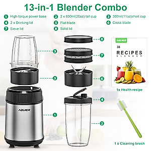Bullet Blender Smoothie Maker 900W with To-Go Cups, Smoothie Blender, Upgrade 6-Point Blade, Smoothie Blender, Shake Blender Combo for Frozen Drink