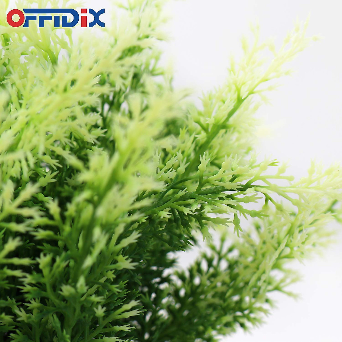 OFFIDIX Plastic Fake Green Plant, Faux House Plants Desk Plant Artificial Plants with White Square Vase for Farmhouse,Home,Garden,Office,Patio,Wedding and Indoor Outdoor Decoration 1pc