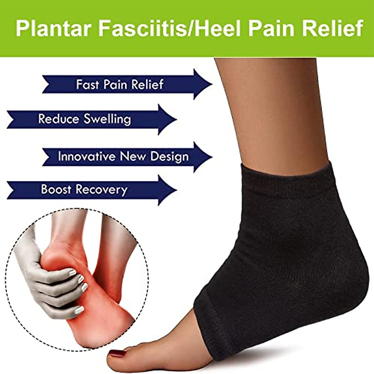 Moisturizing Heel Socks, 2 Pairs Gel Toeless Socks, Open Toe Socks, Vented Gel Spa Sleeves to Heal and Treat Dry Cracked Heels Treatment Soften Repair (Black & Gray)