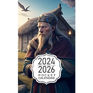 Pocket Calendar 2024-2026: Two-Year Monthly Planner for Purse , 36 Months from January 2024 to December 2026 | Wise viking man | Papirus | Foresighting old viking homes