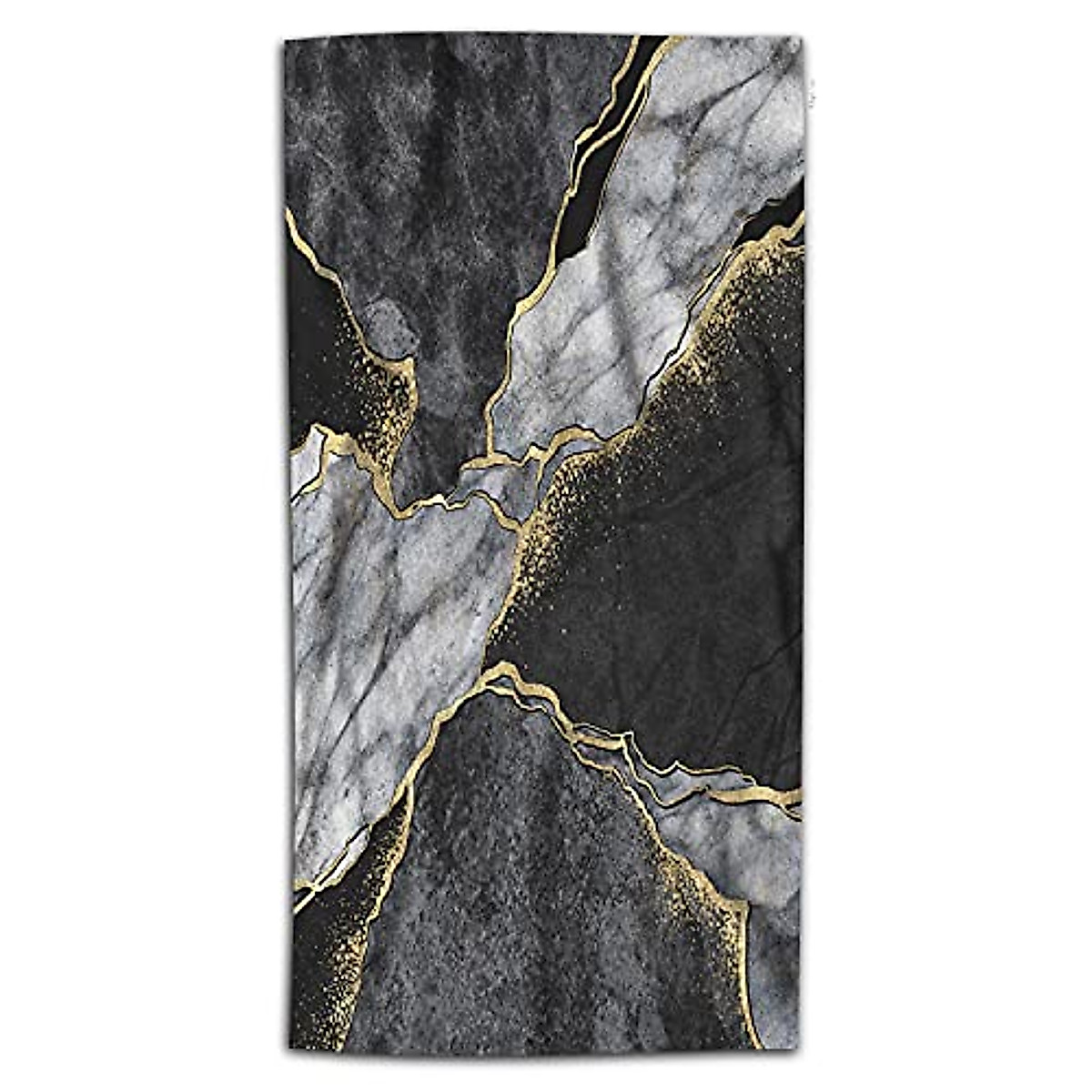 Wondertify Marble Mosaic Hand Towel Japanese Kintsugi Marbling Stone Hand Towels for Bathroom, Hand & Face Washcloths 15X30 Inches Black White Golden Veins