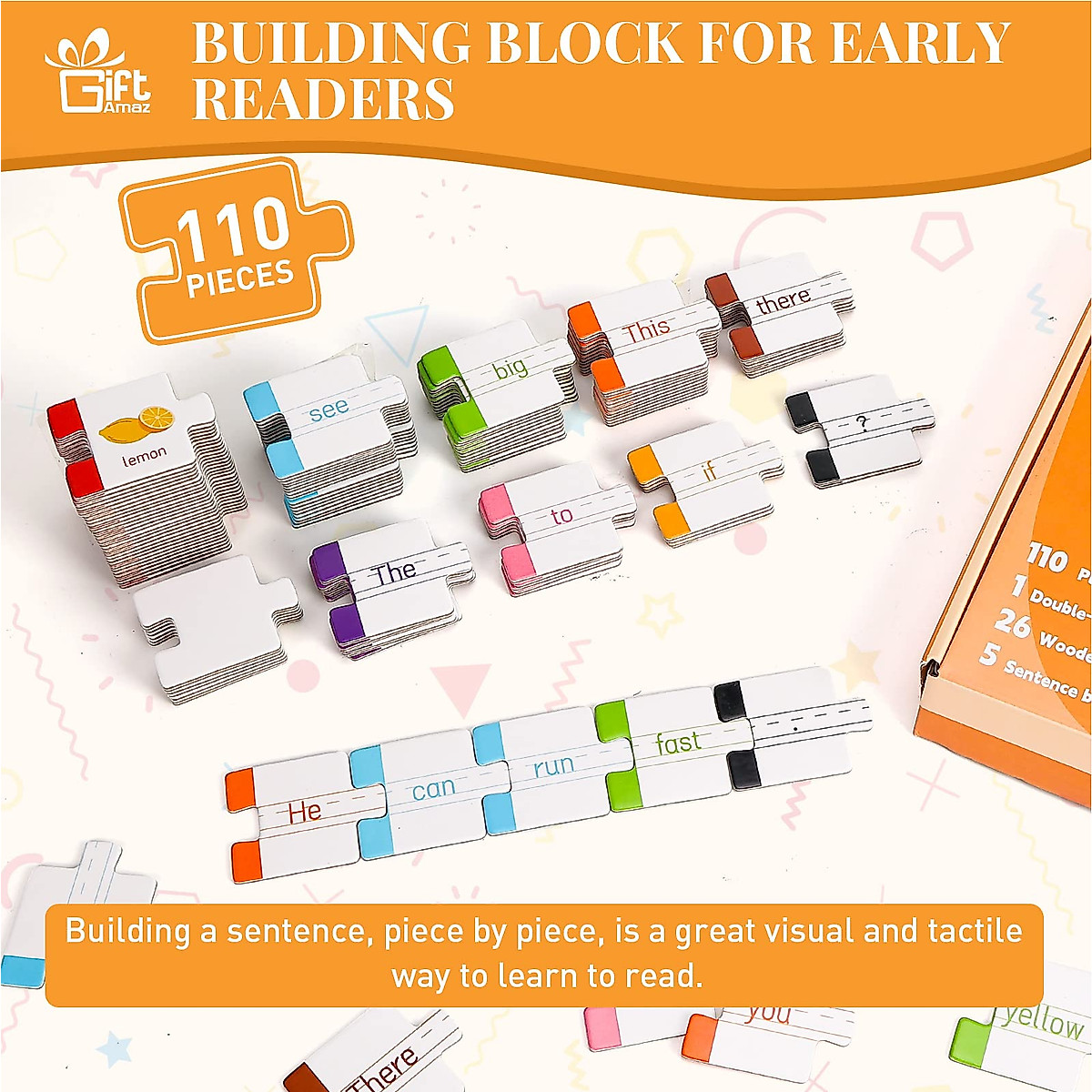 GiftAmaz 145 PCS Sentence Building for Kids, Sight Word Games Puzzle, Special Education Classroom Must Haves, Montessori Grammar Reading Game, Speech Therapy Cardboard Birthday Toys for Kindergarten