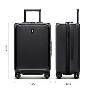 LEVEL8 Road Runner Pro Carry-On Luggage, 20” Lightweight PC Hardside Suitcase with Wheels, Spinner Trolley for Luggages with Front Compartment, Tsa Lock, Dark Grey