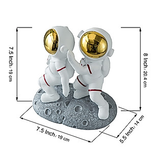 Banllis Space Theme Bookends for Shelves, Astronaut Moon Book Ends for Kids Room, Decorative Planet Book Stoppers to Hold Books Heavy Duty, Unique Boys and Girls Gift (Gray)