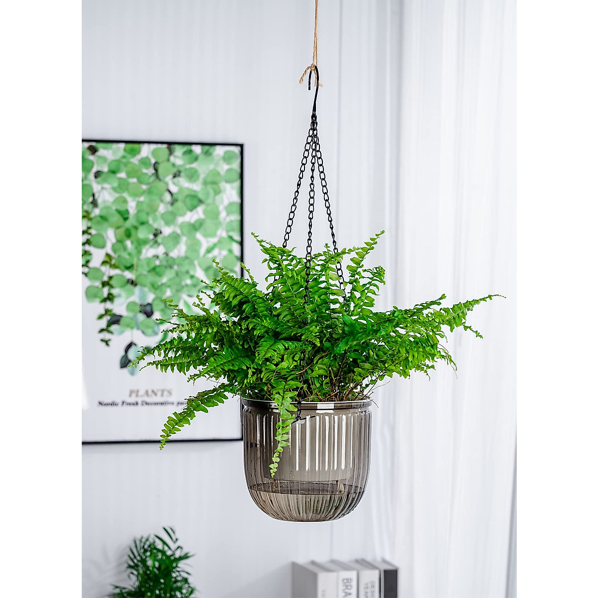 Josteve 6.5 Inch 2 Pcs Self Watering Hanging Planter Indoor Plant Pots Drainage Holes, Outdoor Hanging Planters Flower Pot Basket, Visible Water Level, Plant Hanger Home Decor, Gardening