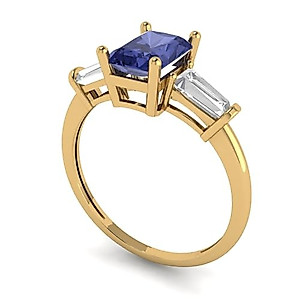 2.0ct Emerald cut 3 stone Solitaire Simulated Tanzanite Engagement Promise Anniversary Bridal Ring 18K Yellow Gold 4.75