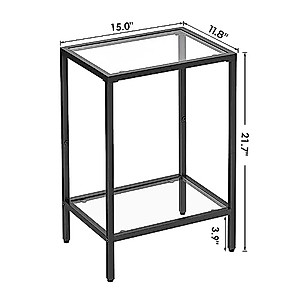 HOMSHO Side Tables Set of 2, End Tables with Tempered Glass, 2-Tier Nightstands with Storage Shelves, Slim Sofa Table for Living Room, Bedroom (2, Black)