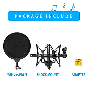 AT2020 Shock Mount with Pop Filter, Windscreen and Shockmount to Reduce Vibration Noise for AT2020USB+ Condenser Mic by YOUSHARES