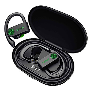 XLEADER SoundAngel Sport3 Pro - Wireless Sports Earbuds Bluetooth Earphones with LED Display Charging Case, IPX7 Waterproof TWS Stereo Bass Headphones in Ear with Mic for Running Workout Gym Green