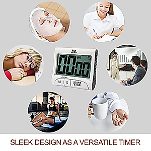HOME MOST 3" Large Display Kitchen Timer - Digital Timer Magnetic Back Loud Alarm On A Rope- White Cooking Timers For Kitchen Teachers Students Games Kids Meetings - Sports Timer For Workouts Exercise