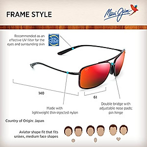 Maui Jim Men's and Women's Kaupo Gap Polarized Aviator Sunglasses, Red/Black Tortoise/Hawaii Lava ™, Medium