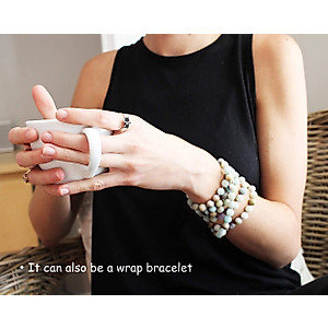 Aobei Pearl Long Beaded Necklace 8mm Gemstone Amazonite Endless Barse Chakra Handmade Jewelry for Women 47’’