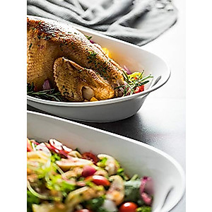 YHOSSEUN Large Serving Bowl with Handles Set Oval Serving Platter 1.5 Quarts Set of 2 White