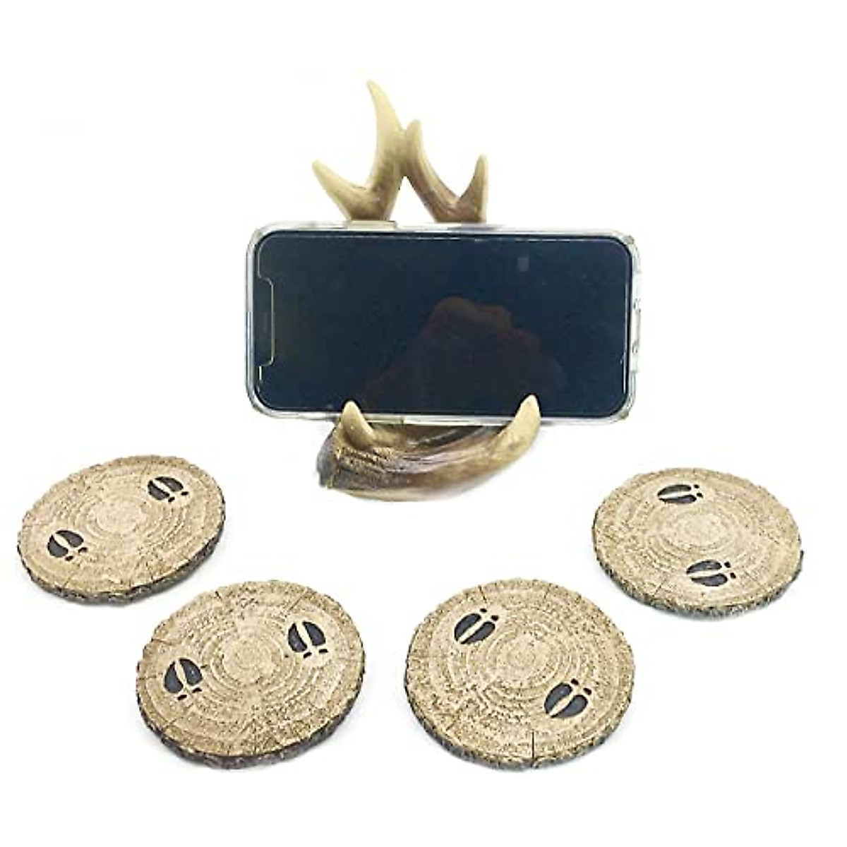 Bellaa 23295 Drink Coaster Set Old West Deer Antler Home Decor Table Beverage Coasters Holder Set 5 Pcs Outdoors Rustic Cabin Theme Lodge Mountain Man Cave Art