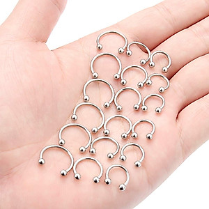 SCERRING 18PCS 16G Stainless Steel Nose Horseshoe Hoop Rings Eyebrow Lip Ear Tragus Septum Piercing Hanger Retainer 8mm 10mm 12mm Silver
