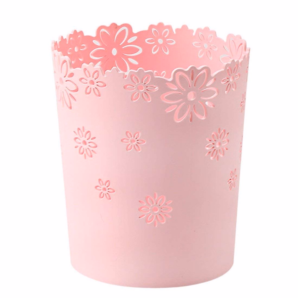 Emivery Hollow Flower Shape Plastic Lidless Wastepaper Baskets,Creative Trash Can,Wastebasket (Pink-Mini)