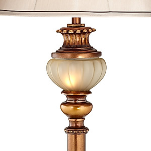 kathy ireland Hyde Park Rustic Vintage Floor Lamp with Nightlight Glass Tray 65" Tall Bronze Gold Metal Pearl White Frosted Glass Fabric Bell Shade for Living Room Reading House Bedroom Home