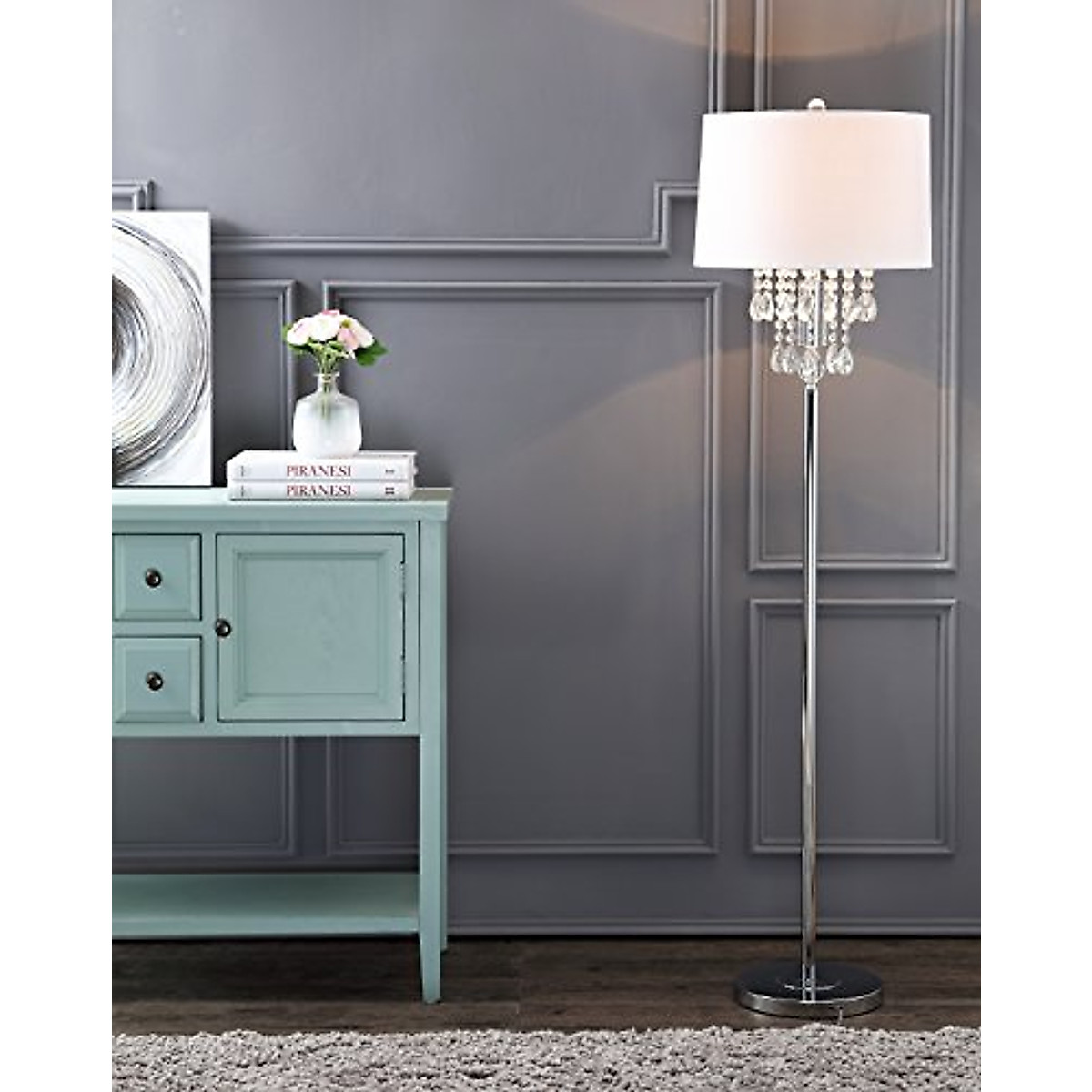 JONATHAN Y JYL2034A Abigail 61" Crystal/Metal LED Floor Lamp Contemporary,Transitional,Traditional,Glam for Bedrooms, Living Room, Office, Reading, Clear/Chrome