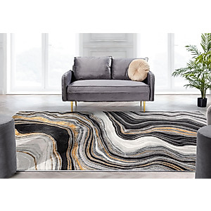 Well Woven Werrick Grey & Gold Striated Marble Pattern Area Rug (5'3" x 7'3")