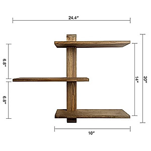 XWNE Variable Wood Floating Shelves, max 24.4 inch Storage Display Rustic Wall Shelves for Living Room Bathroom Bedroom Kitchen Office Farmhouse-3 Tier -Walnut Color