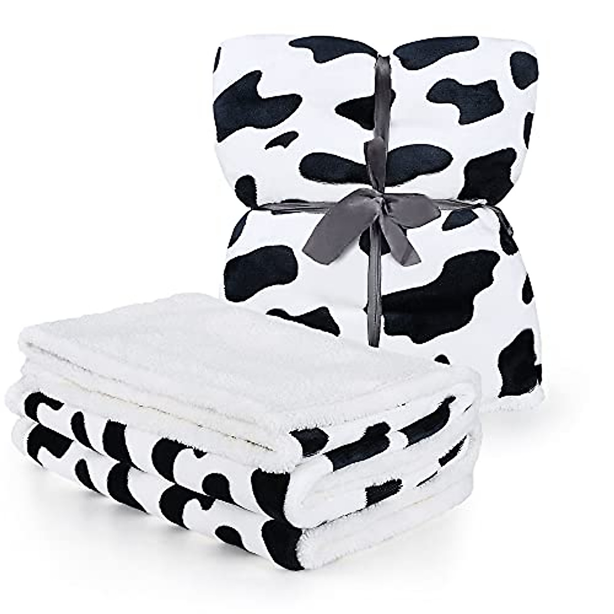 Solaris Cow Print Sherpa Fleece Blanket, Super Soft Warm Cozy Flannel Reversible Throw Blanket for Couch Sofa Bed, 50" x 60"