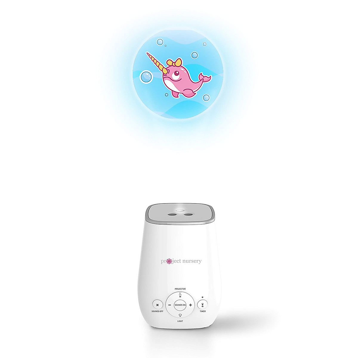 Project Nursery Portable and Table Top Sleep Soother, White Noise Sound Machine and Night Light, 4-in-1 Sound Soother with Projector, Nightlight and Timer