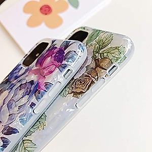 Qokey iPhone 11 Case Floral Case Cute Clear Flower Case for Women Girls with 360 Degree Rotating Ring Stand Holder Kickstand Soft TPU Shockproof Cover Designed for iPhone 11 6.1 Inch Brown Flower