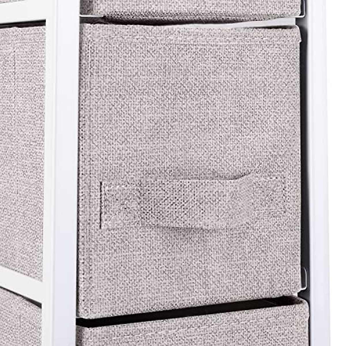Simplify 4 Tier Slim Vertical Storage Chest | Nightstand | Fabric Drawers | Sturdy Steel Frame | Organizer | Bedroom | Closet | Easy to Assemble | Beige