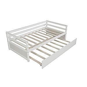 Hanway Twin Daybed with Trundle – Pine Wood Material Bed Frames – Elegant Furniture for Compact Rooms – Bedroom Accessories Ideal for Small Living Spaces – Classic White Paint Coating
