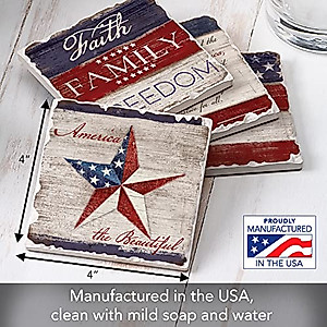CounterArt Americana Multi-Image Absorbent Stone Tumbled Tile Coaster 4 Pack with Protective Cork Backing Manufactured in The USA