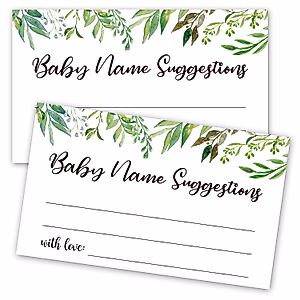 50 Baby Shower Name Suggestion Cards, Greenery Name Suggestion Cards for Baby Shower, Name Suggestion Game, Baby Shower Games, Baby Party Supplies, 3.5 x 2 Inches