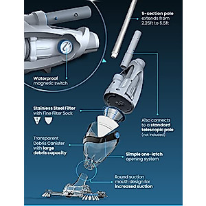 KOKIDO Swimming Pool Vacuum - Cordless Pool Cleaner - Debris Filtration for Above Ground and Inground Pools, Hot Tubs, Spas - Handheld Rechargeable Sweeper - XTROVAC 210 (NO Pole)