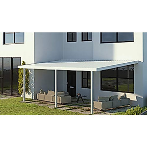 Four Seasons Outdoor Living Solutions Optima Series 22X12ft High-Grade Aluminum Attached Solid Outdoor Patio Cover Awning, 3 Posts, 20 Lb. Snow Load, White