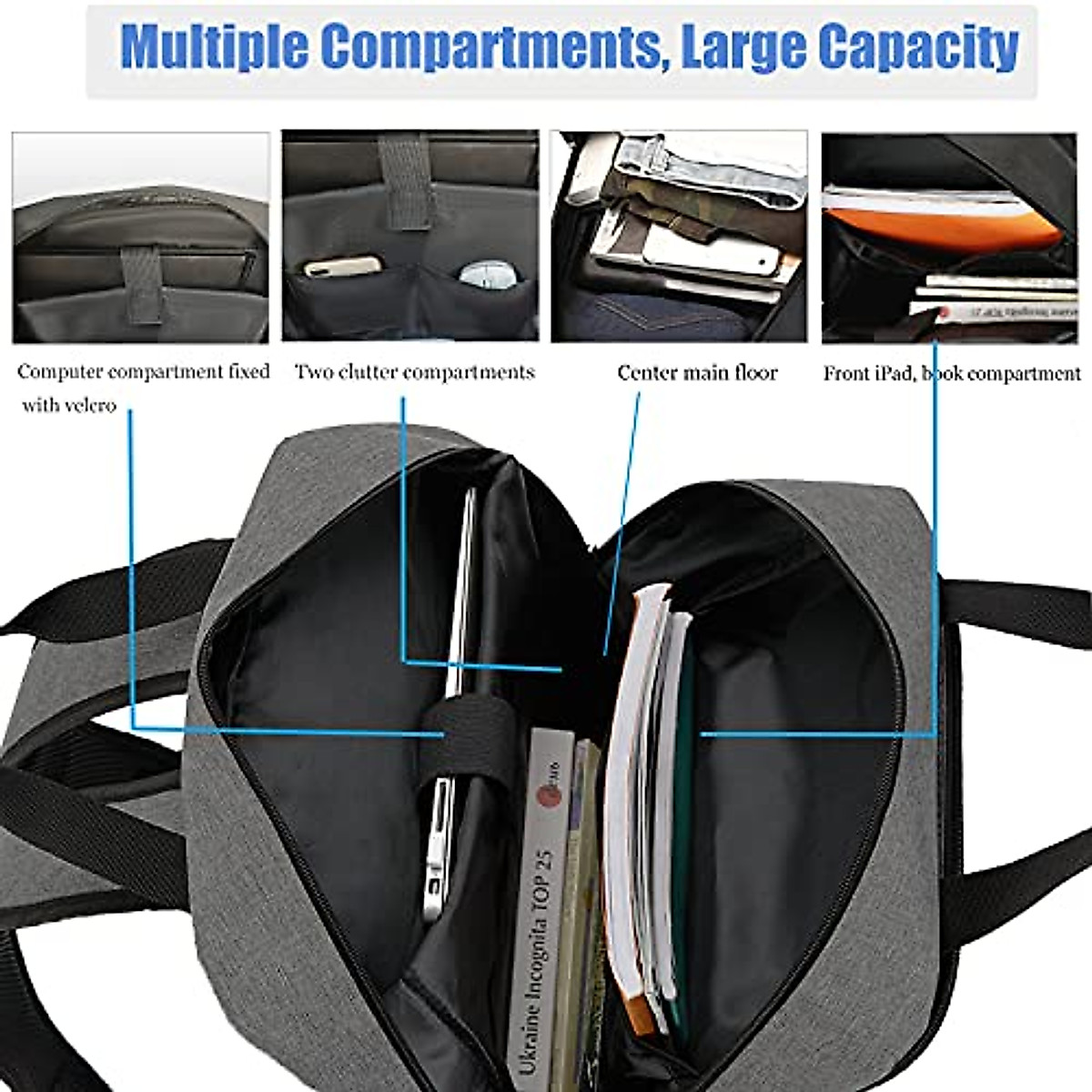 School Laptop Backpack for Women Men with Usb Charger Port Teacher Students bookbags Travel Work Computer 15.6 inch Backpacks for College Teen Boys Girls-Grey