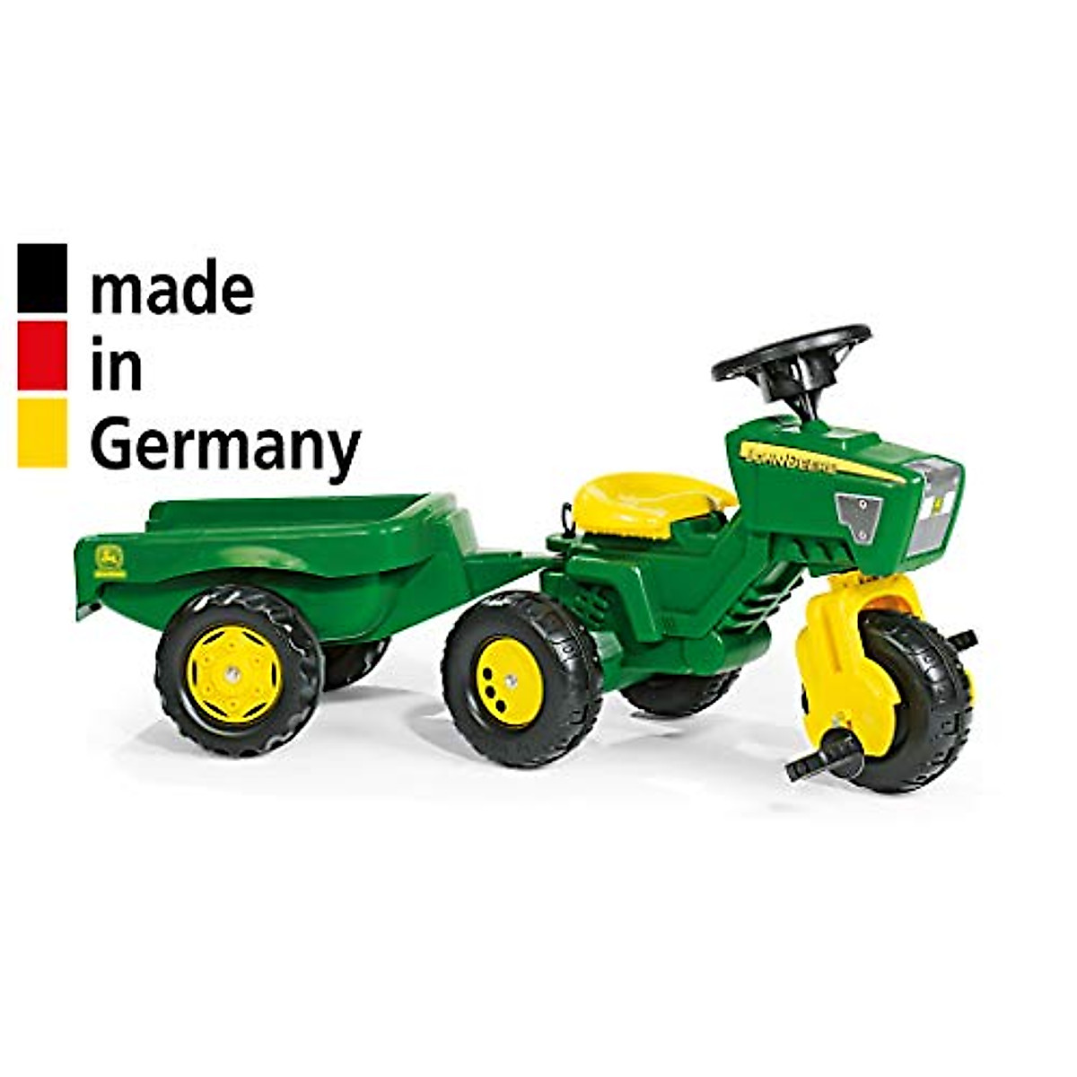 Rolly Toys John Deere 3-Wheel Trac with Trailer Ride On, Green/Yellow (52769)