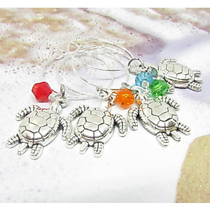 Set of 4 Sea Turtle Wine Glass Charms - Gift for the Wine Lover - Wine Gifts for Mom